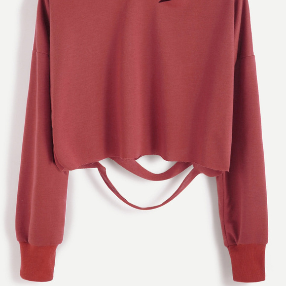 Tops | Brick Red Drop Shoulder Cut Out Crop Tshirt | Poshmark